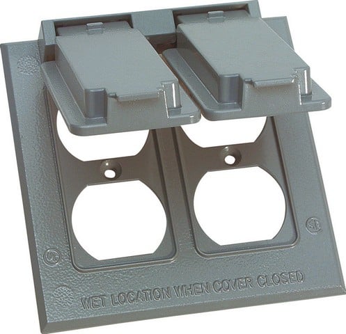 W/P 2G RECPT FLIP COVER-GREY W/GASKET & SCREWS SHRINK WRAP